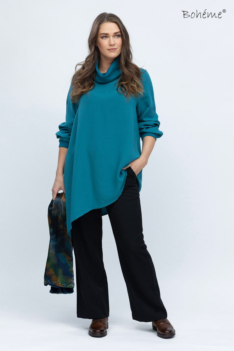 Lang bluse fra Boheme i petroleumsblå – Happy Eve